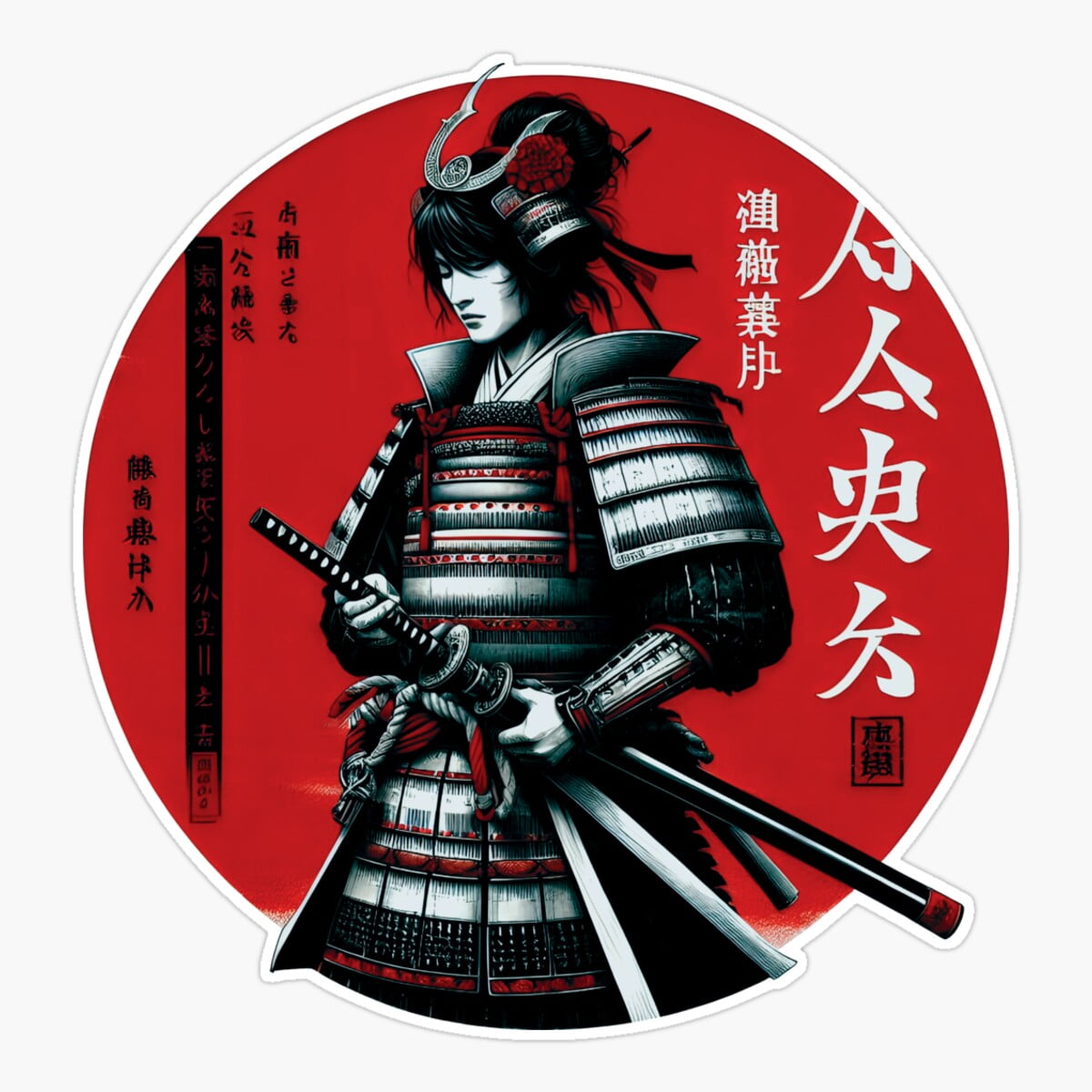 Maneki Samurai Fighter From Ancient Japanese Style Sticker, Phone Decal ...
