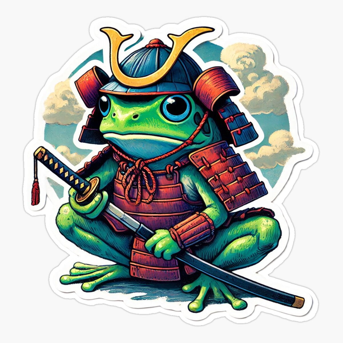 Maneki Samurai Frog Warrior Sticker, Phone Decal Water Bottle Stickers ...