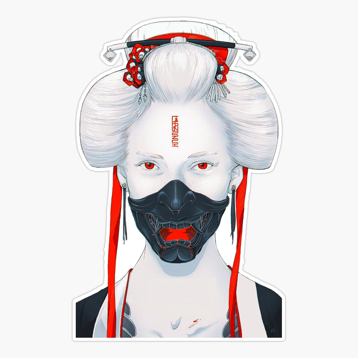 Maneki Samurai Japanese Geisha Fine Art Illustration Sticker, Phone ...