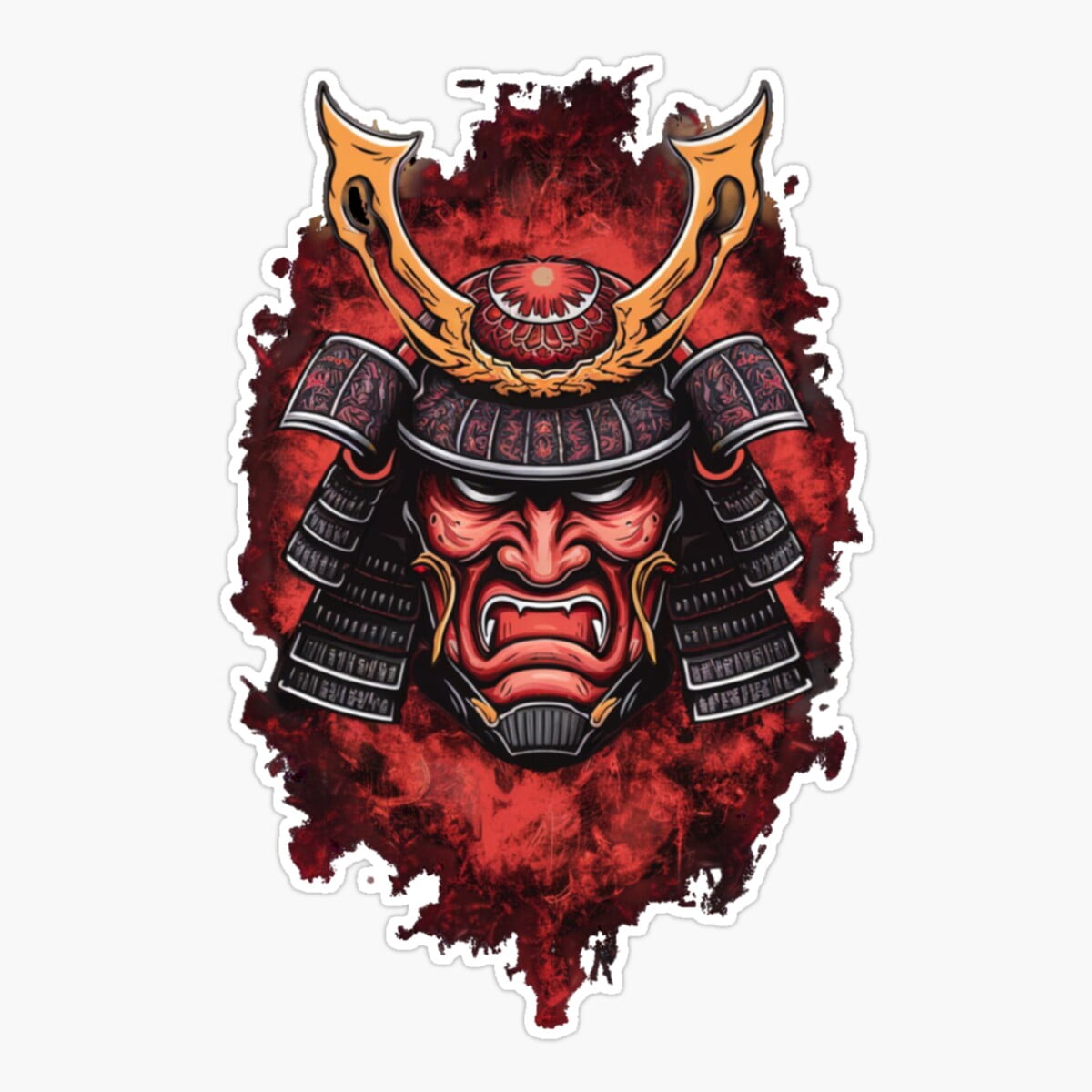 Maneki Samurai Mask Design Sticker, Phone Decal Water Bottle Stickers ...