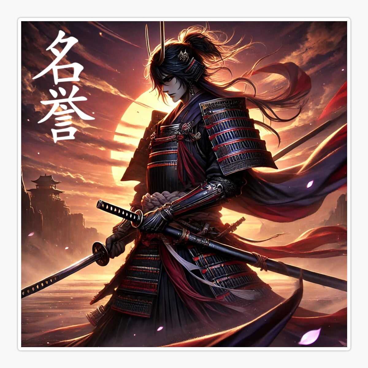 Maneki Samurai Of Honor - Epic Japanese Warrior Art, Ukiyo-E Sticker ...