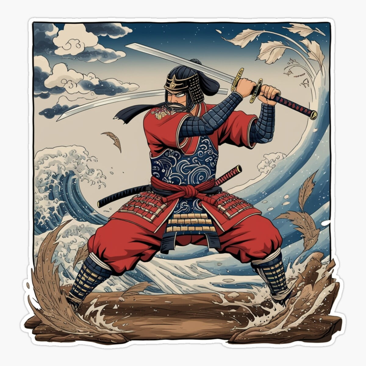 Maneki Samurai On The Wave - Traditional Japanese Style Moving Art ...