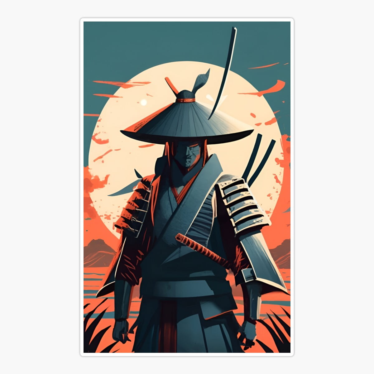 Maneki Samurai Portrait Artwork Minimalistic Sticker, Phone Decal Water ...