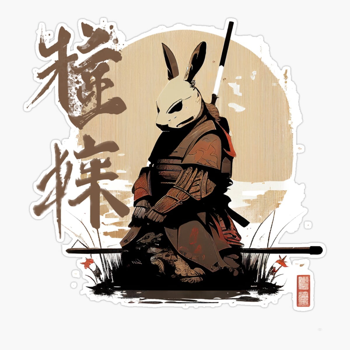 Maneki Samurai Rabbit - Classic T Shirt Sticker, Phone Decal Water ...