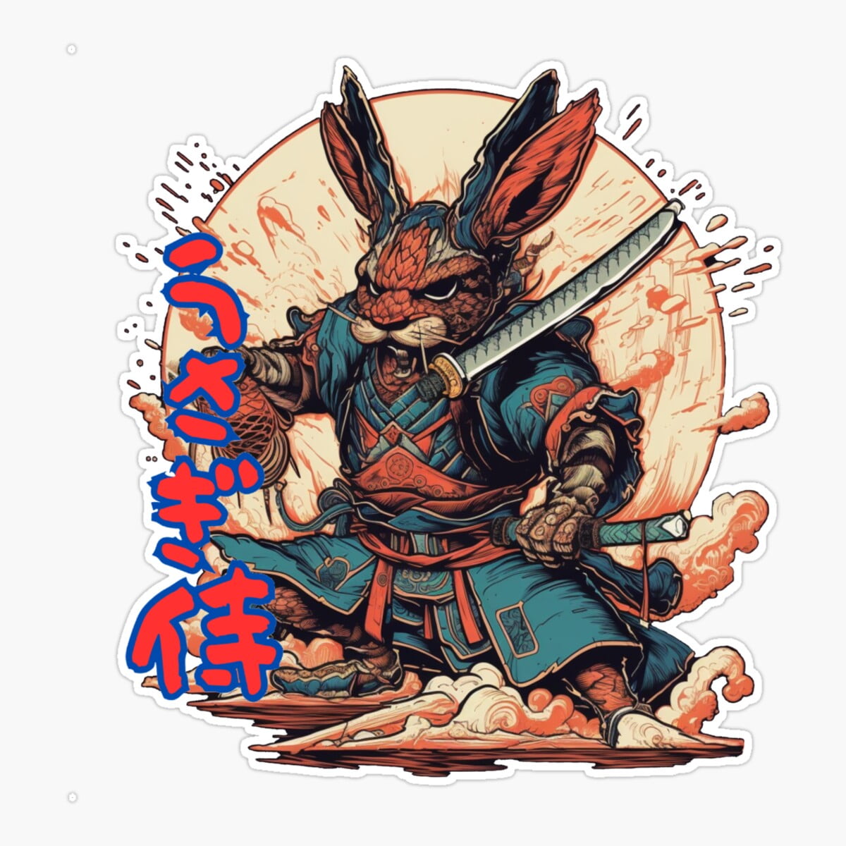 Maneki Samurai Rabbit Sticker, Phone Decal Water Bottle Stickers Car ...