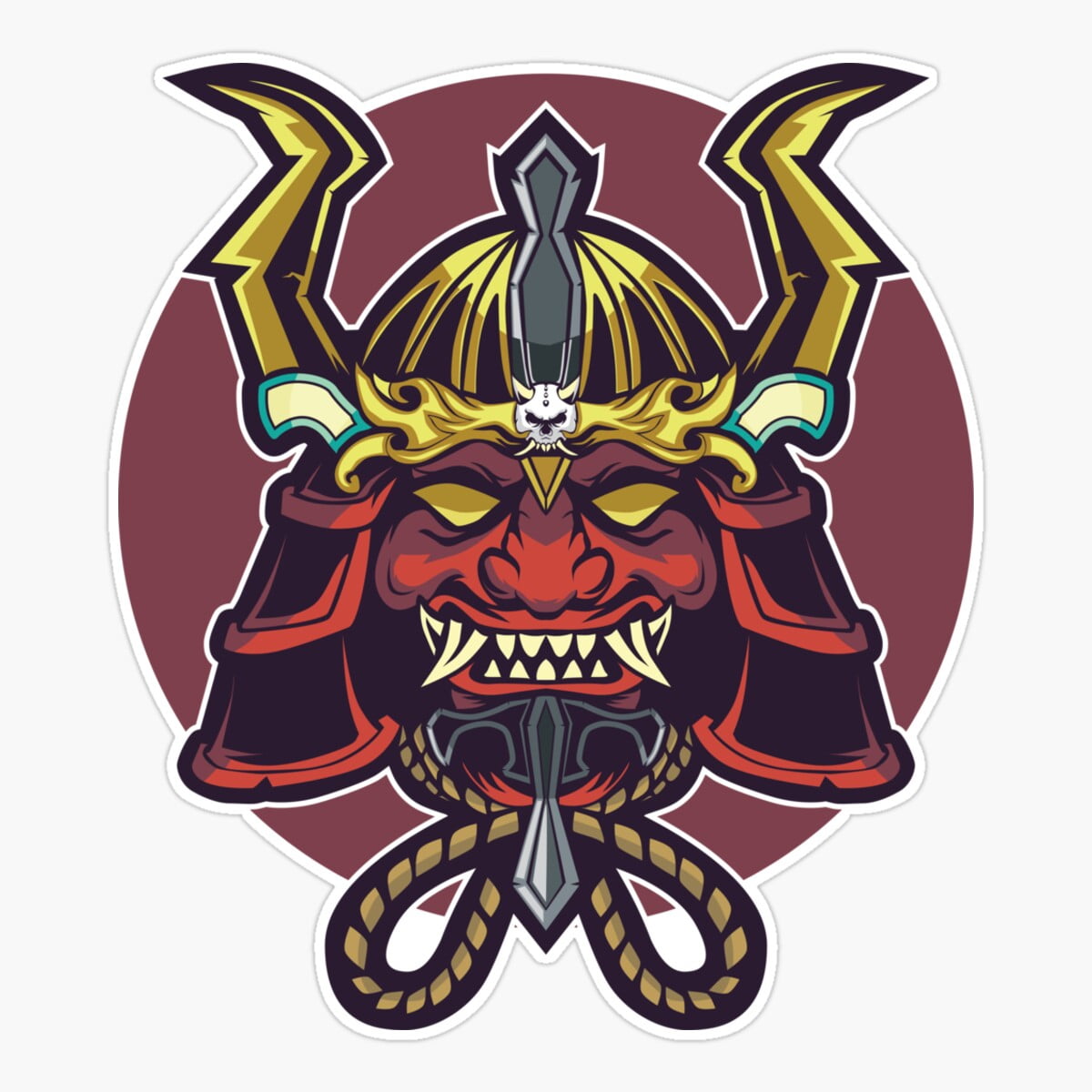 Maneki Samurai Shogun Mask Sticker, Phone Decal Water Bottle Stickers ...