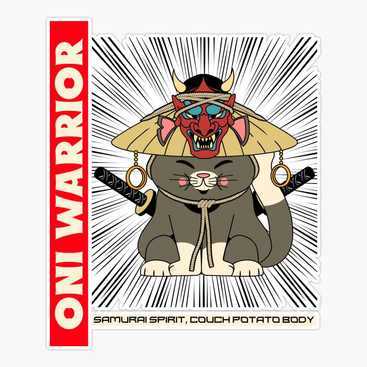 Maneki Samurai Spirit, Couch Potato Body Japan Food Sticker, Phone ...