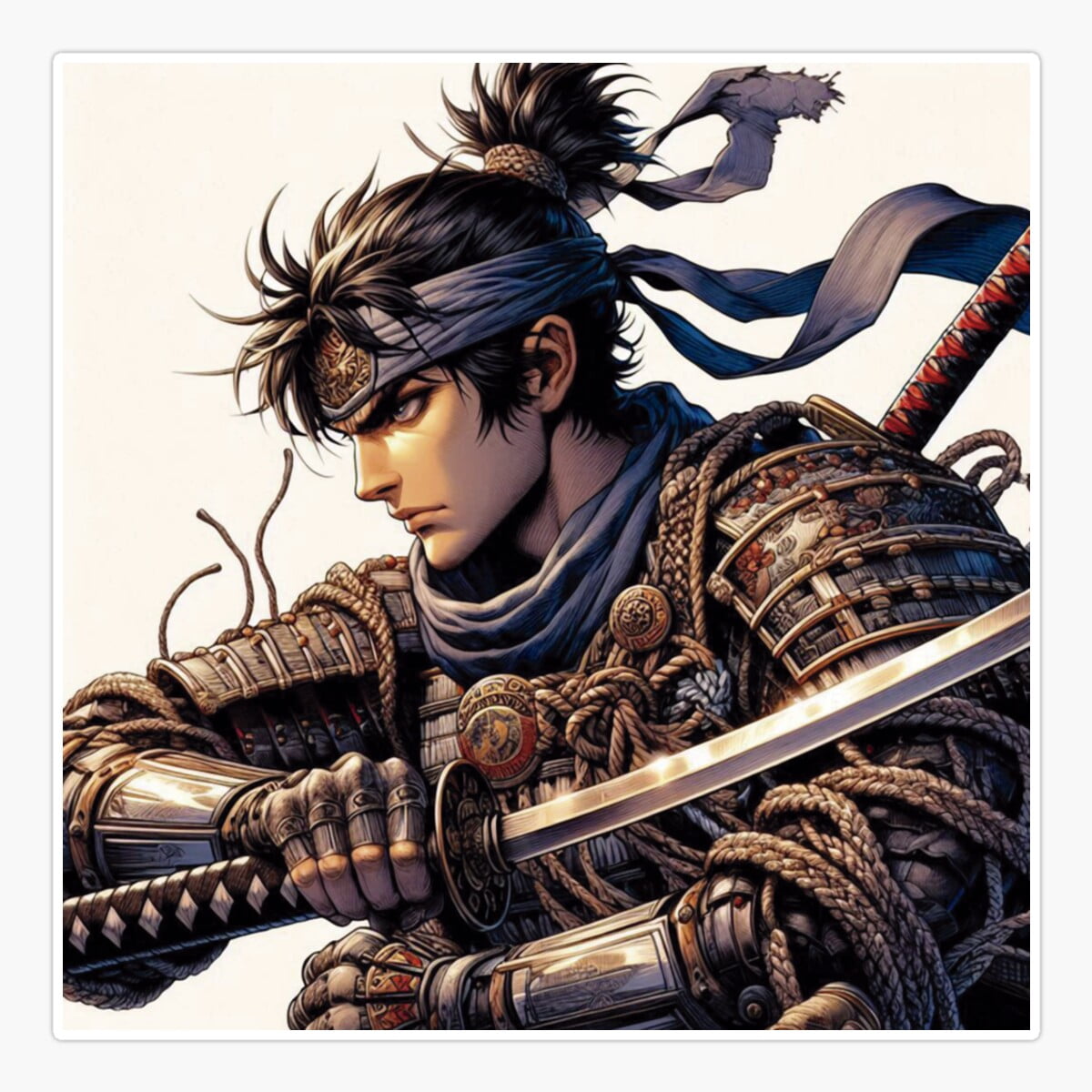 Maneki Samurai Spirit: Warrior In Anime Art Sticker, Phone Decal Water ...