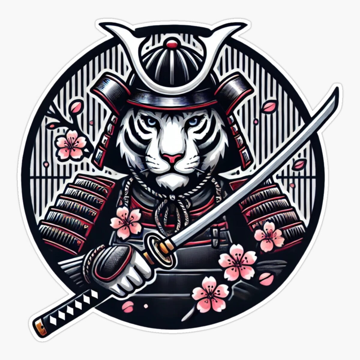 Maneki Samurai Tiger - Fierce Warrior Animal Art Sticker, Phone Decal ...