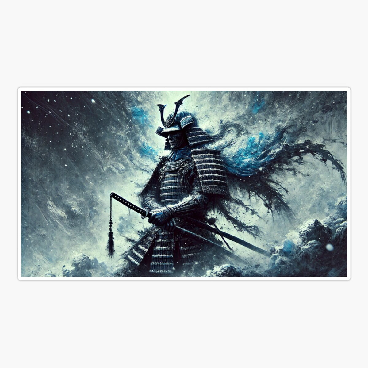 Maneki Samurai Warrior In A Storm Of Power Sticker, Phone Decal Water ...