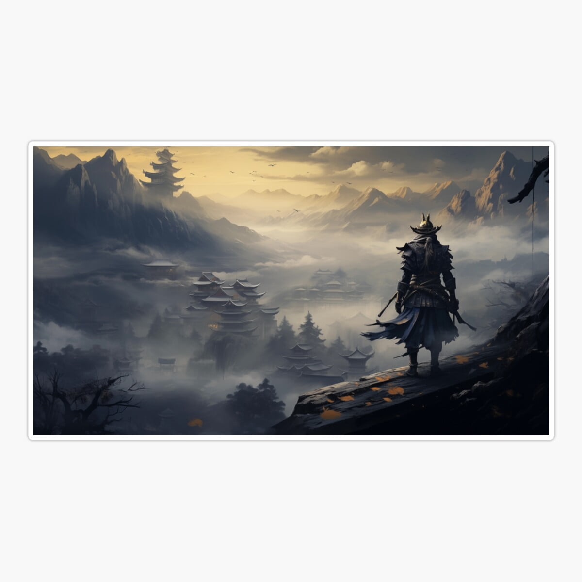 Maneki Samurai Warrior In Ancient Japanese Village Sticker, Phone Decal ...