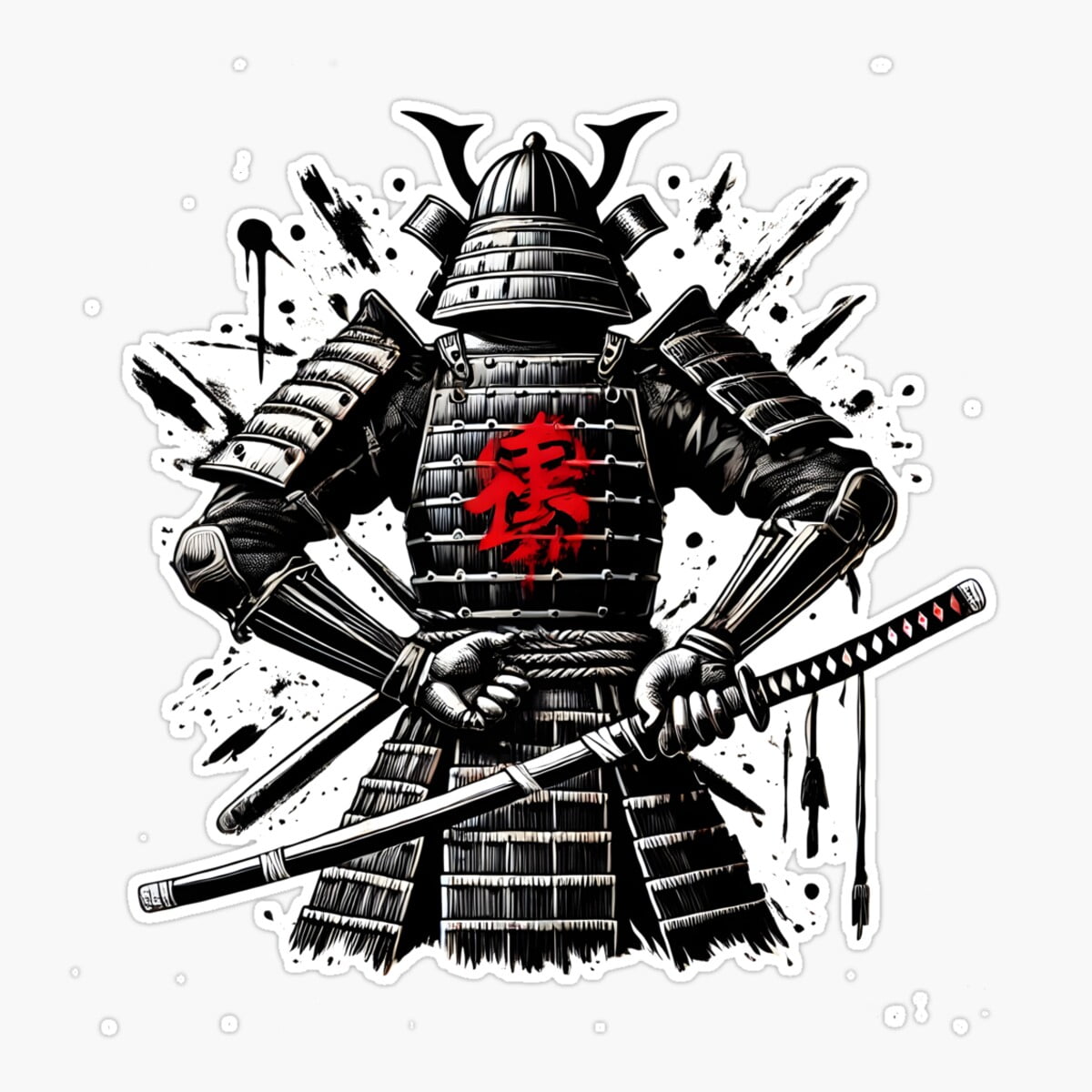 Maneki Samurai Warrior In Full Armor In Japanese Style Sticker, Phone ...
