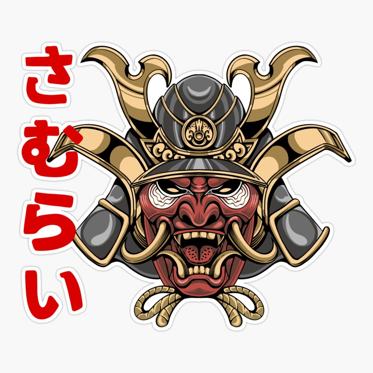 Maneki Samurai Warrior Mask Sticker, Phone Decal Water Bottle Stickers ...