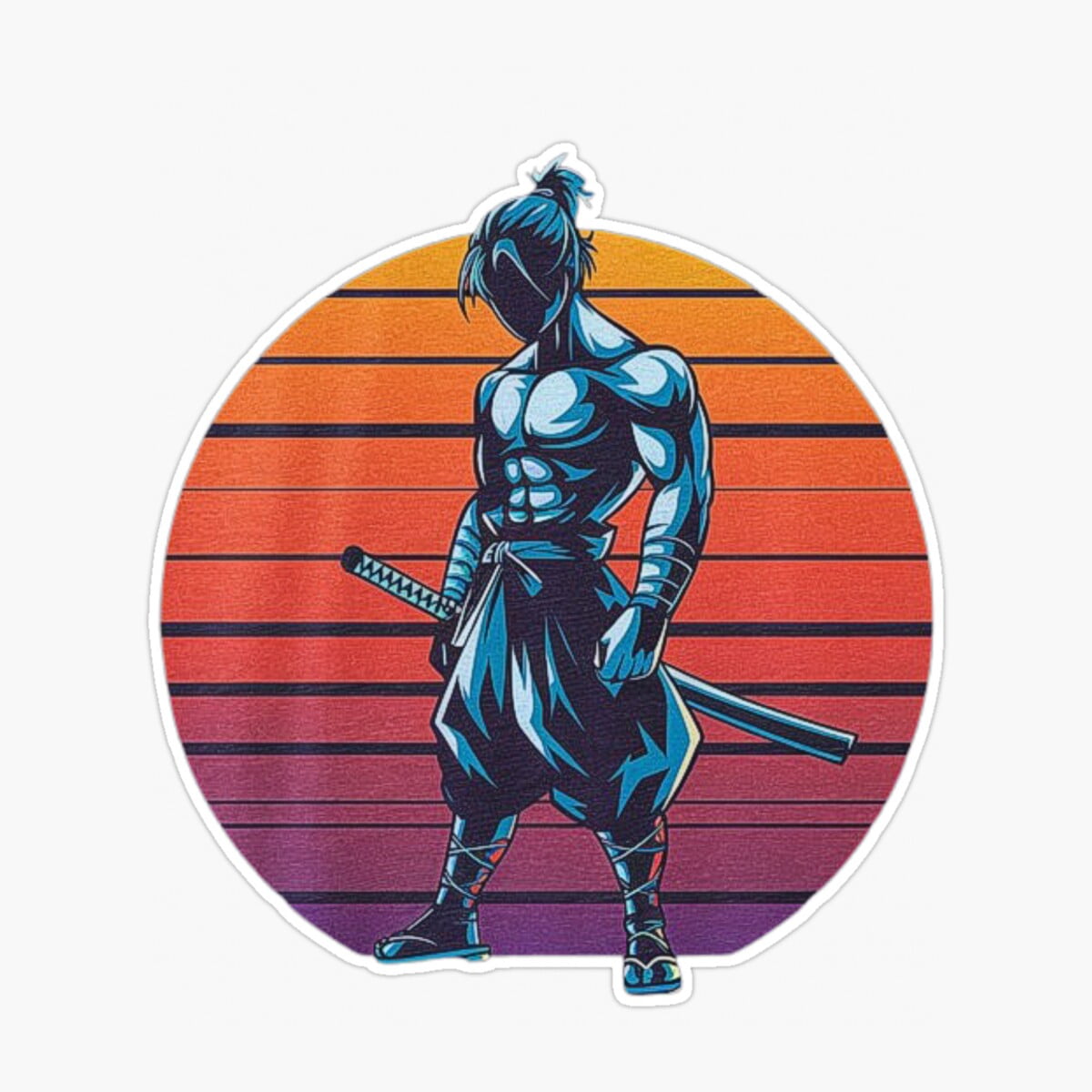 Maneki Samurai Warrior Retro Sunset - Japanese Aesthetic With Neon ...