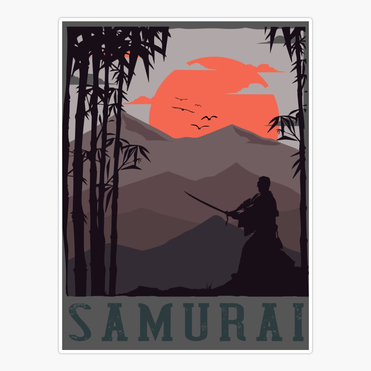 Maneki Samurai Warrior Sword Meditation In Bamboo Forest Sticker, Phone ...