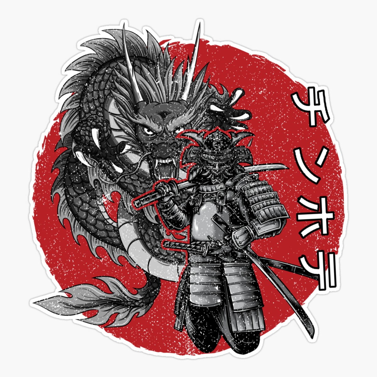 Maneki Samurai Warrior With Dragon - Vintage Sticker, Phone Decal Water ...