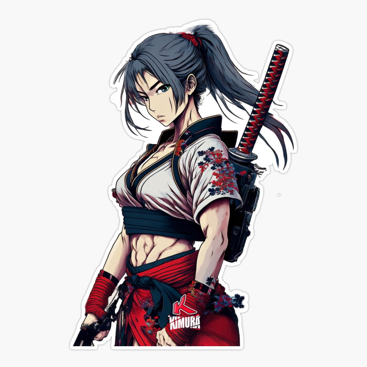 Maneki Samurai Woman 2: Warrior Illustration Sticker, Phone Decal Water ...