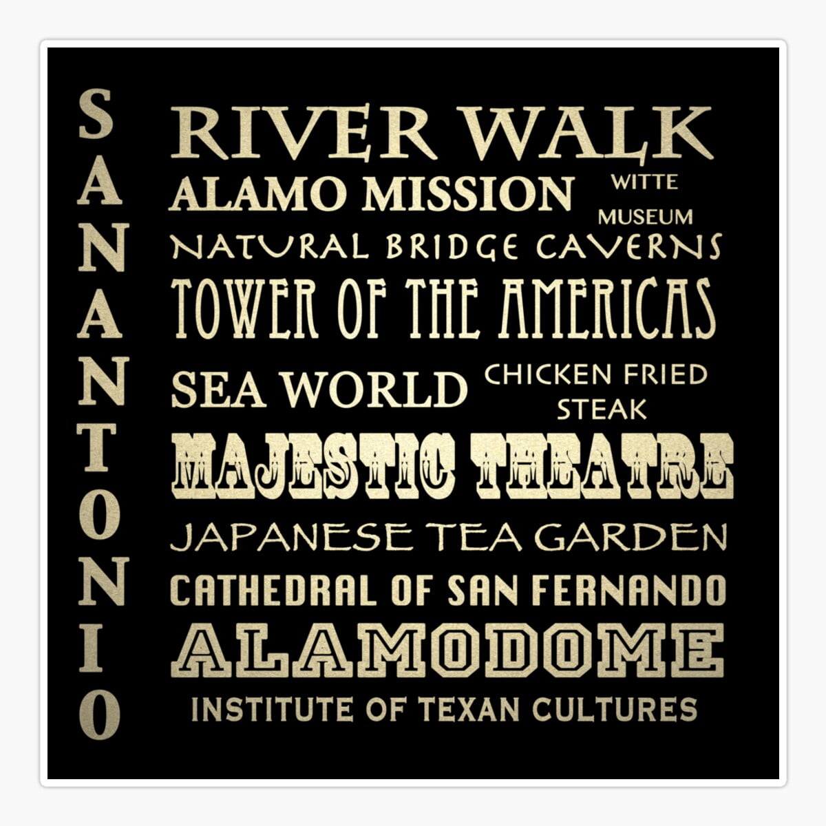 Maneki San Antonio Texas Famous Landmarks Sticker, Phone Decal Water ...