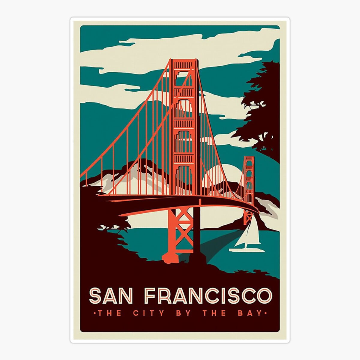 Maneki San Francisco Vintage Travel Poster Golden Gate Bridge ...