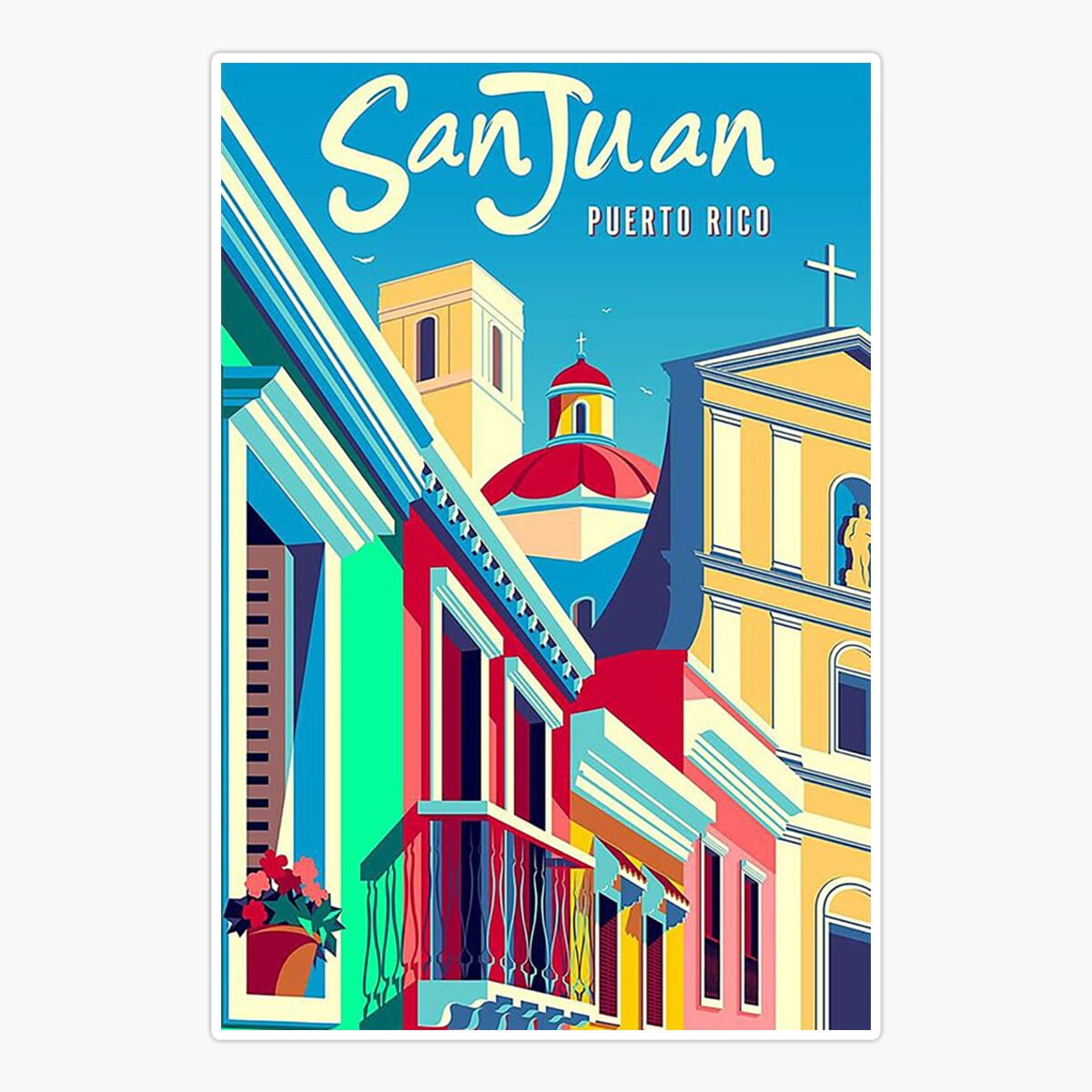 Maneki San Juan Puerto Rico Art Sticker, Phone Decal Water Bottle ...