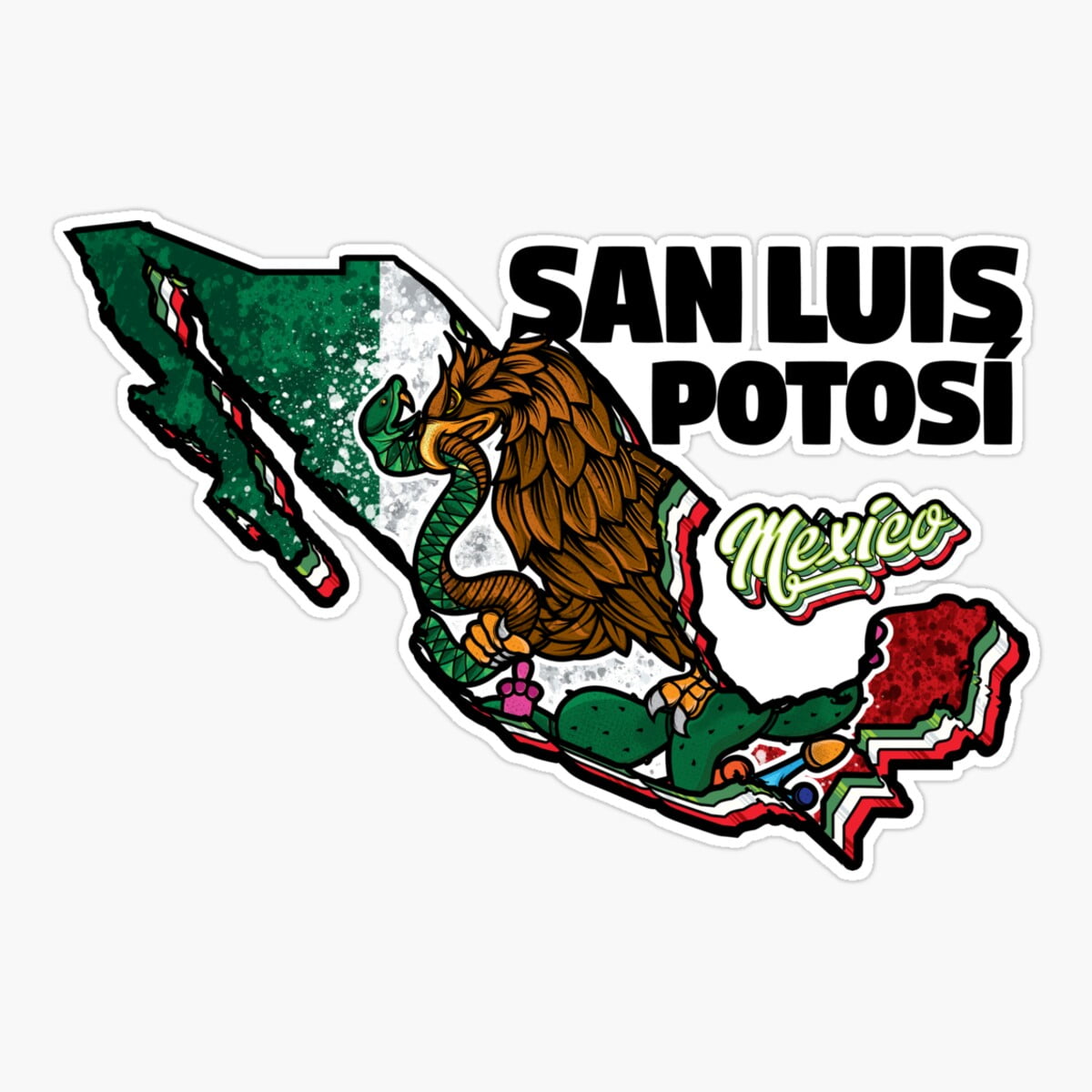 Maneki San Luis Potosí, Map O Mexico Sticker, Phone Decal Water Bottle Stickers Car Decals ...