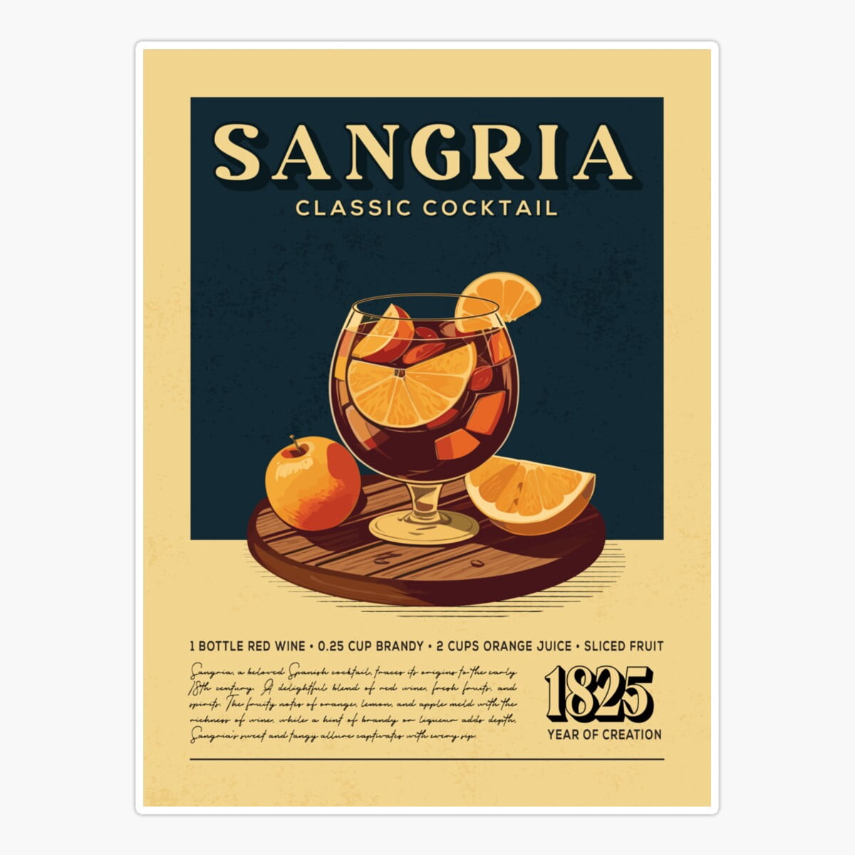 Maneki Sangria Cocktail Vintage Recipe Poster Sticker, Phone Decal ...