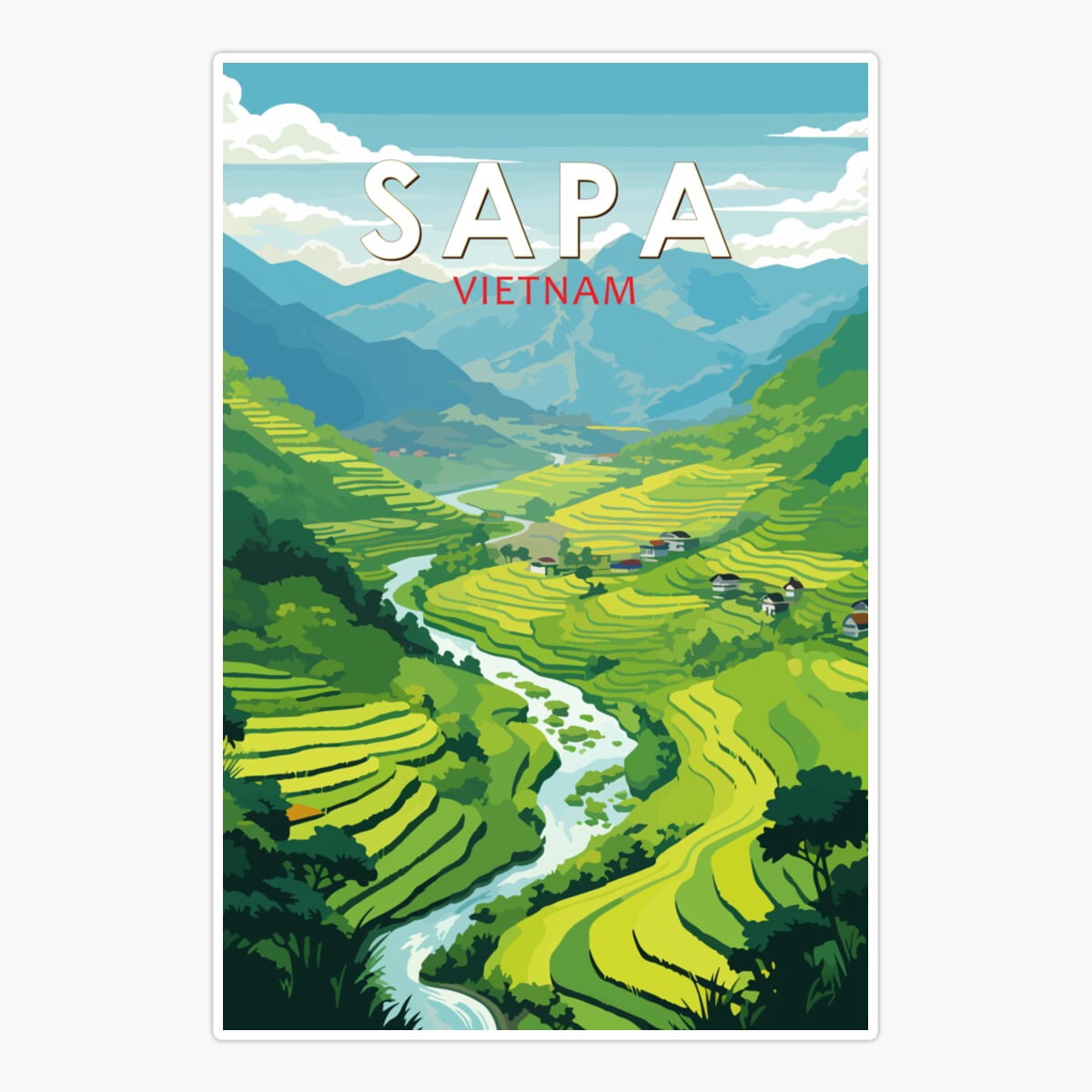 Maneki Sapa Vietnam Travel Art Vintage Sticker, Phone Decal Water ...
