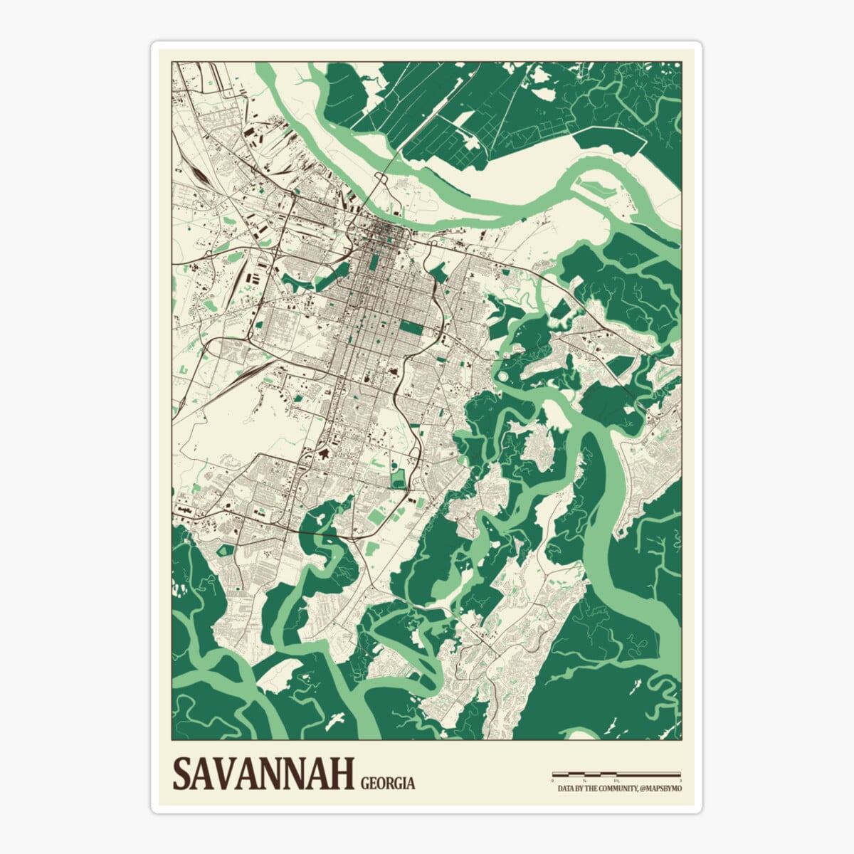 Maneki Savannah Street Map Sticker, Phone Decal Water Bottle Stickers ...