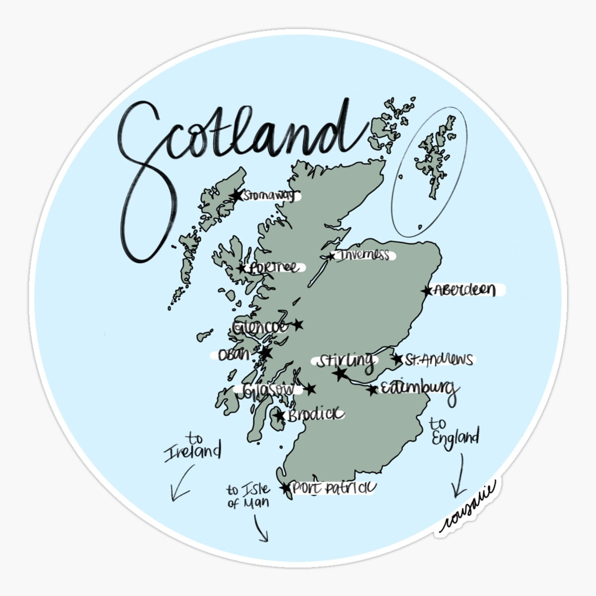 Maneki Scotland - Map Sticker, Phone Decal Water Bottle Stickers Car ...