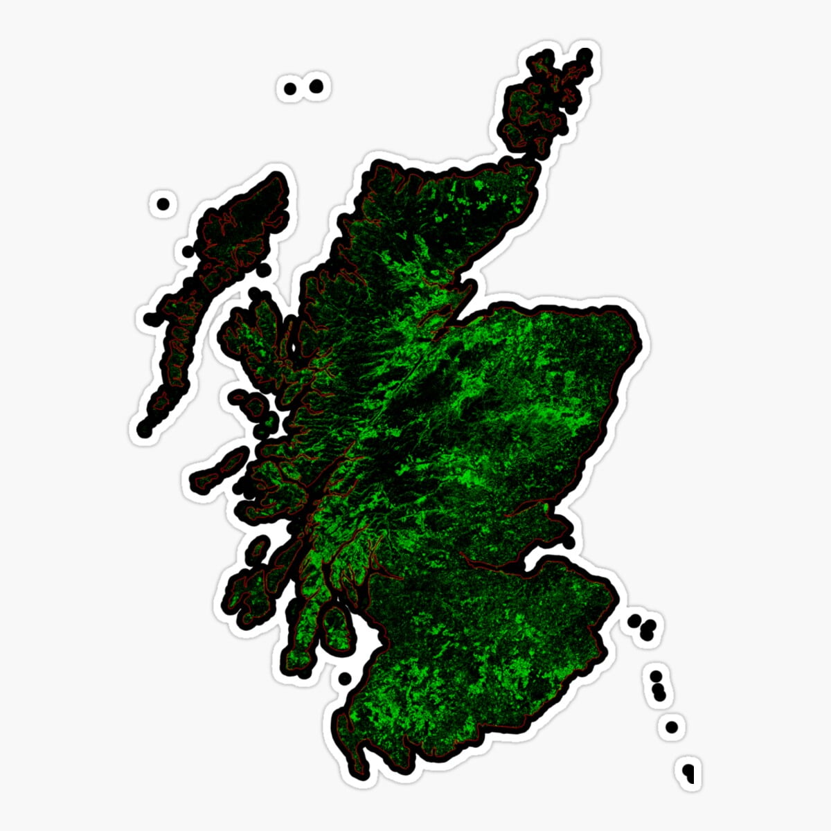 Maneki Scotland Orest Cover Map With Black Background Sticker, Phone ...