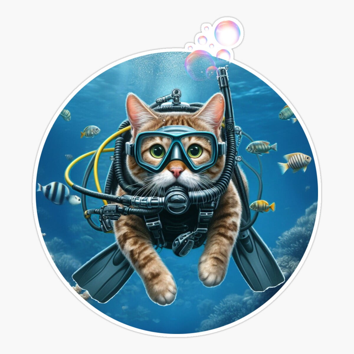 Maneki Scuba Cat, Unny Cat Scuba Diving Sticker, Phone Decal Water ...