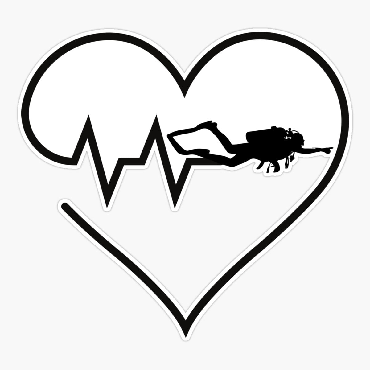 Maneki Scuba Diving Heartbeat Sticker, Phone Decal Water Bottle ...