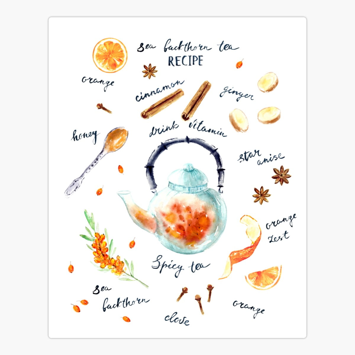 Maneki Sea Buckthorn Tea Recipe Sticker, Phone Decal Water Bottle ...