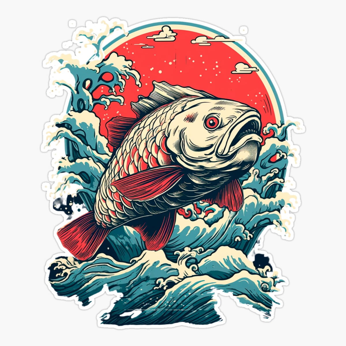 Maneki Sea Fish In Japanese Traditional Style. Sticker, Phone Decal ...