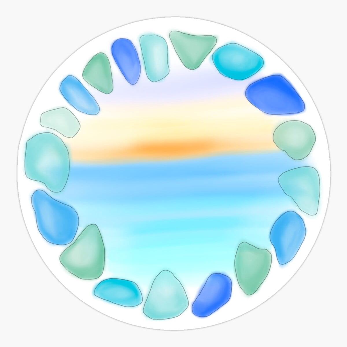 Maneki Sea Glass And Sunset Ocean Beach Glass Art Logo Sticker, Phone ...