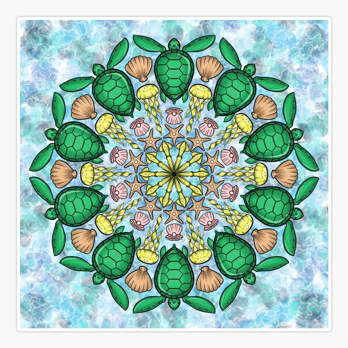 Maneki Sea Life Mandala Sticker, Phone Decal Water Bottle Stickers Car ...