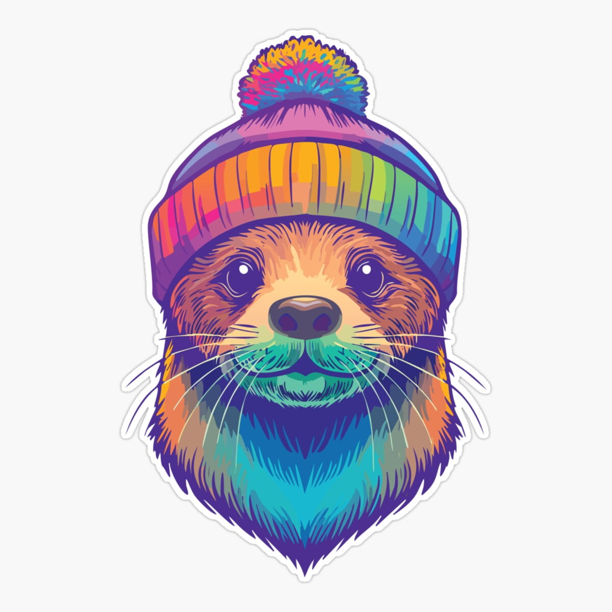 Maneki Sea Otter In A Rainbow Beanie Sticker, Phone Decal Water Bottle ...