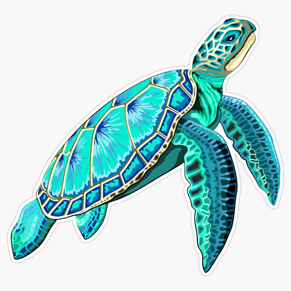 Maneki Sea Turtle Turquoise Oceanlife Er, Phone Decal Water Bottle ...