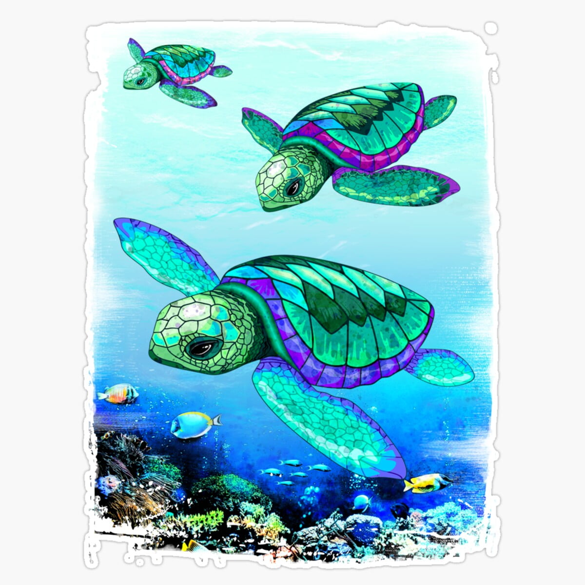 Maneki Sea Turtles Dance Er, Phone Decal Water Bottle Stickers Car ...