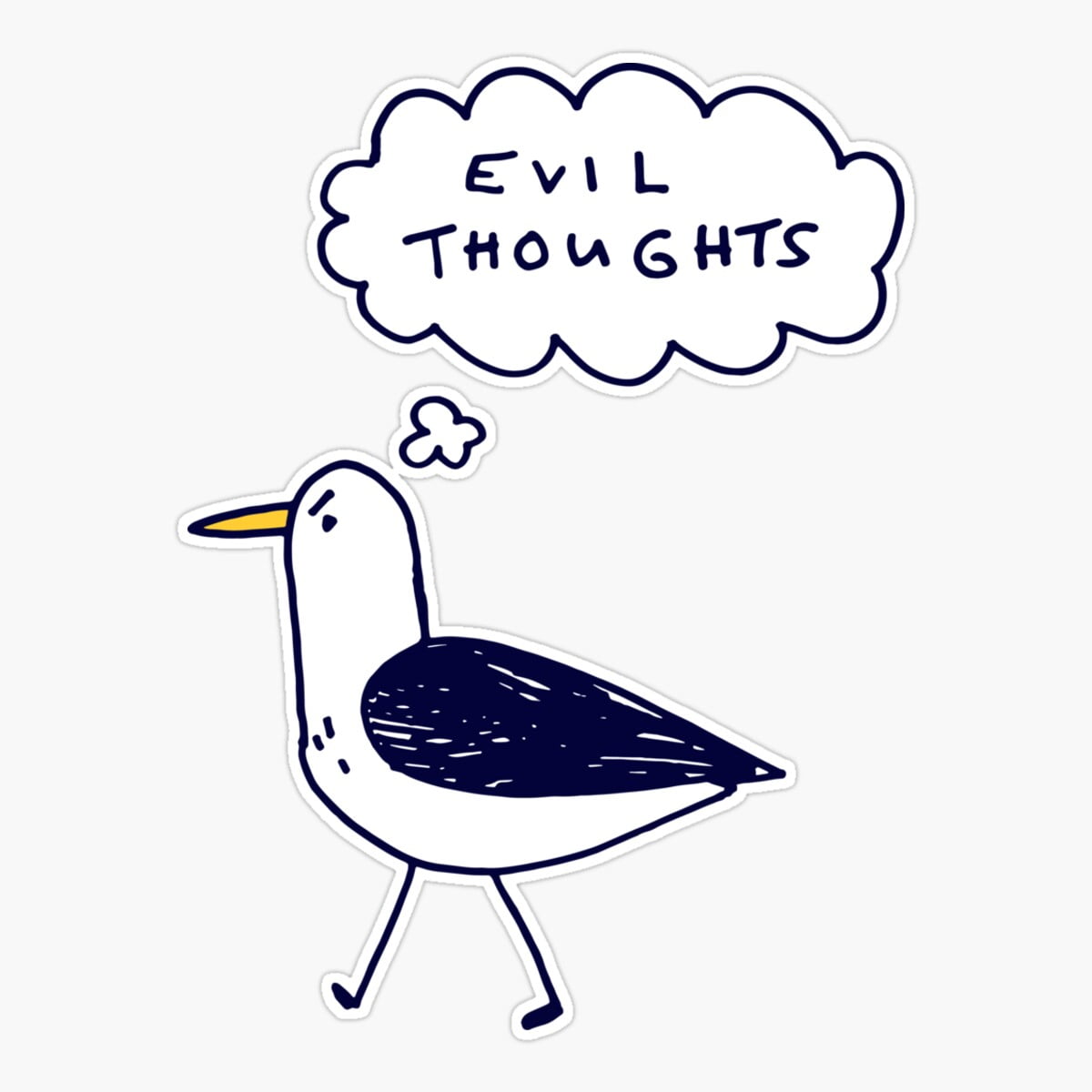 Maneki Seagull Thinking Evil Thoughts Sticker, Phone Decal Water Bottle ...