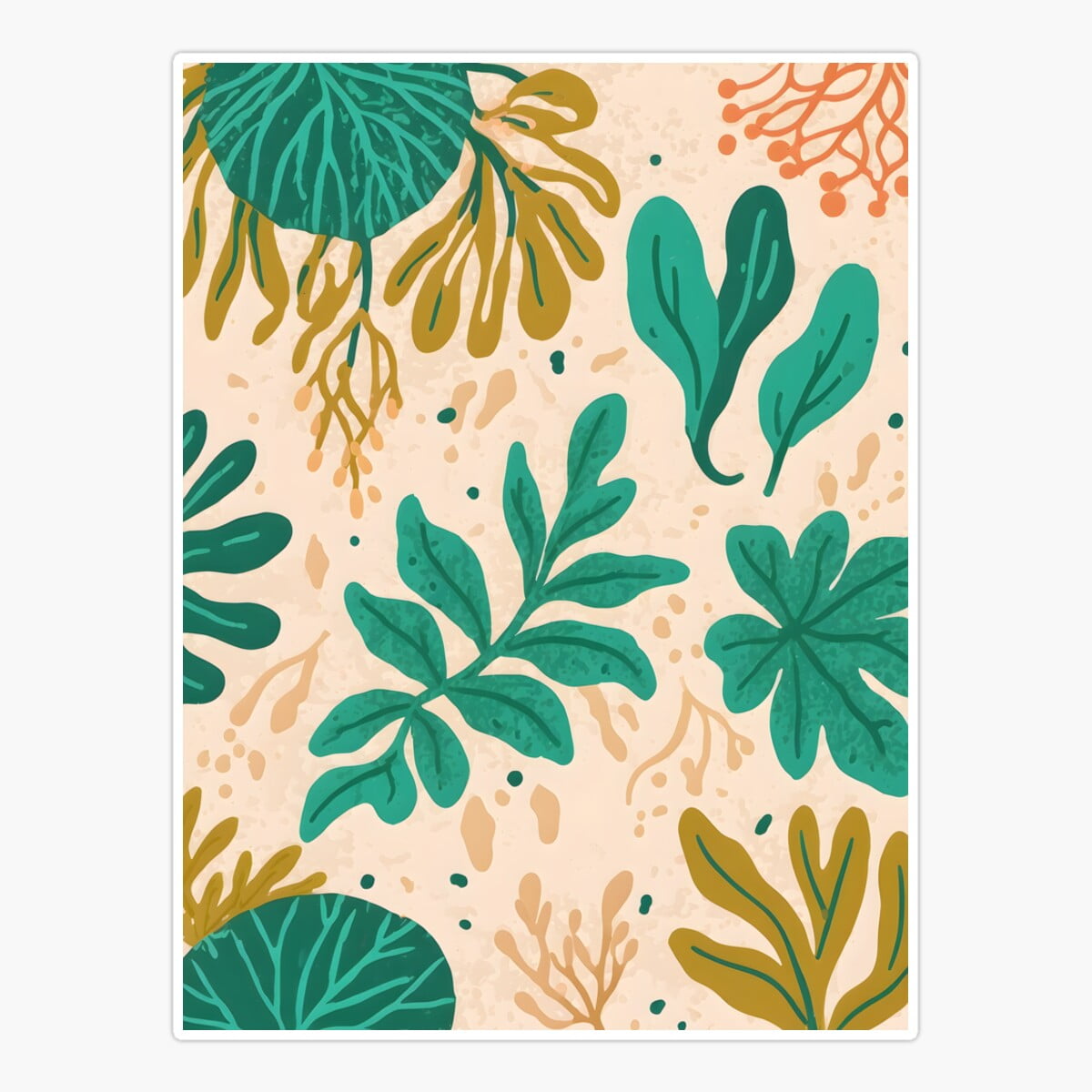 Maneki Seamless Botanical Foliage Sticker, Phone Decal Water Bottle ...