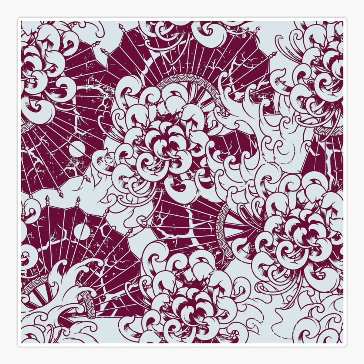 Maneki Seamless Japanese Purple Chrysanthemum Pattern Sticker, Phone ...