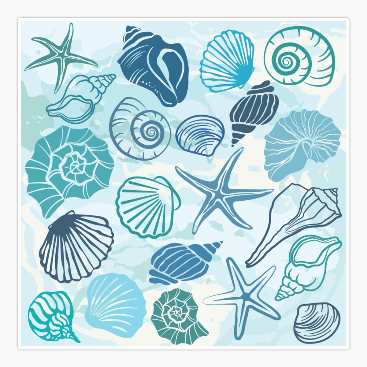 Maneki Seashells And Blue Summer Waves Sticker, Phone Decal Water ...