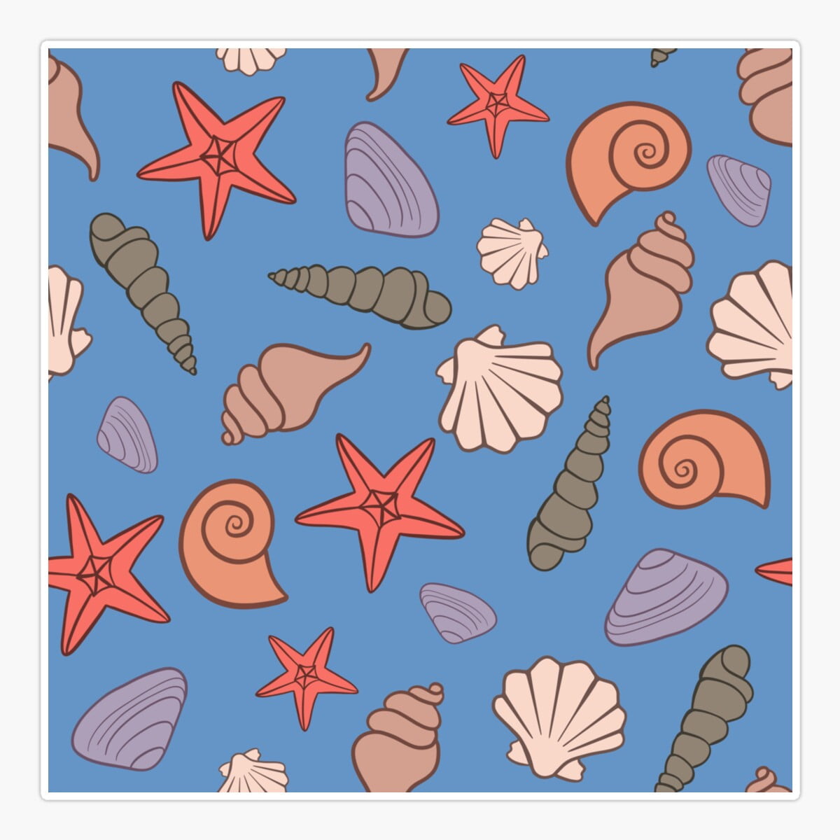 Maneki Seashells On Blue Pattern Sticker, Phone Decal Water Bottle ...