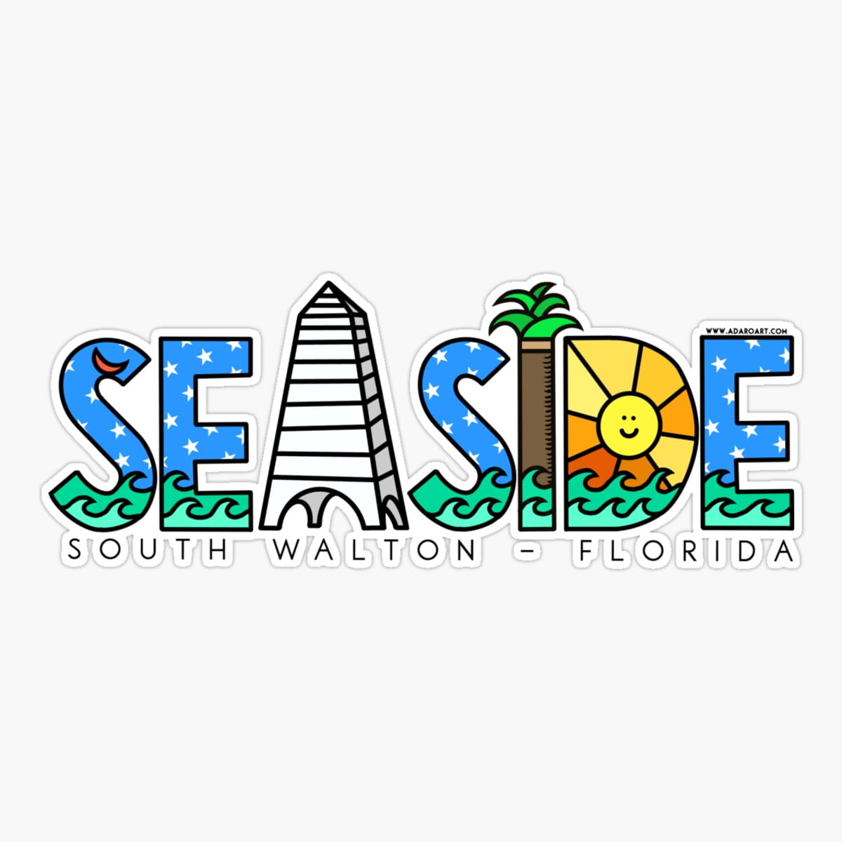 Maneki Seaside Florida 30A Illustration Sticker, Phone Decal Water ...