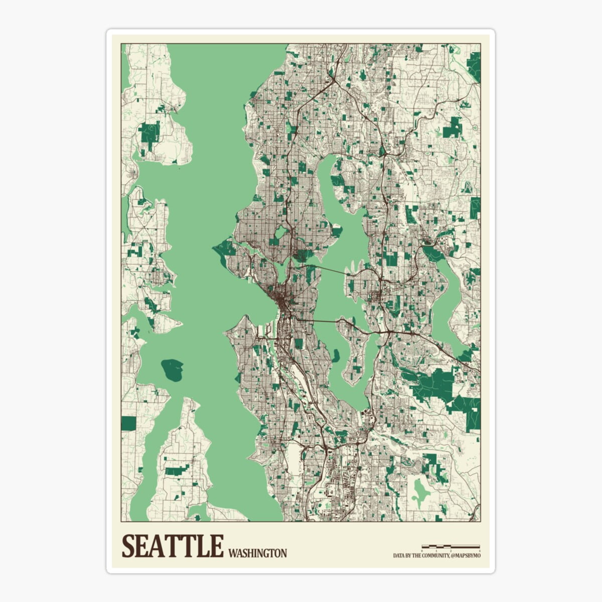 Maneki Seattle Street Map Sticker, Phone Decal Water Bottle Stickers ...