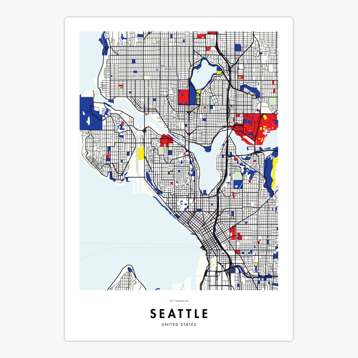 Maneki Seattle (United States) Map X Piet Mondrian Sticker, Phone Decal ...