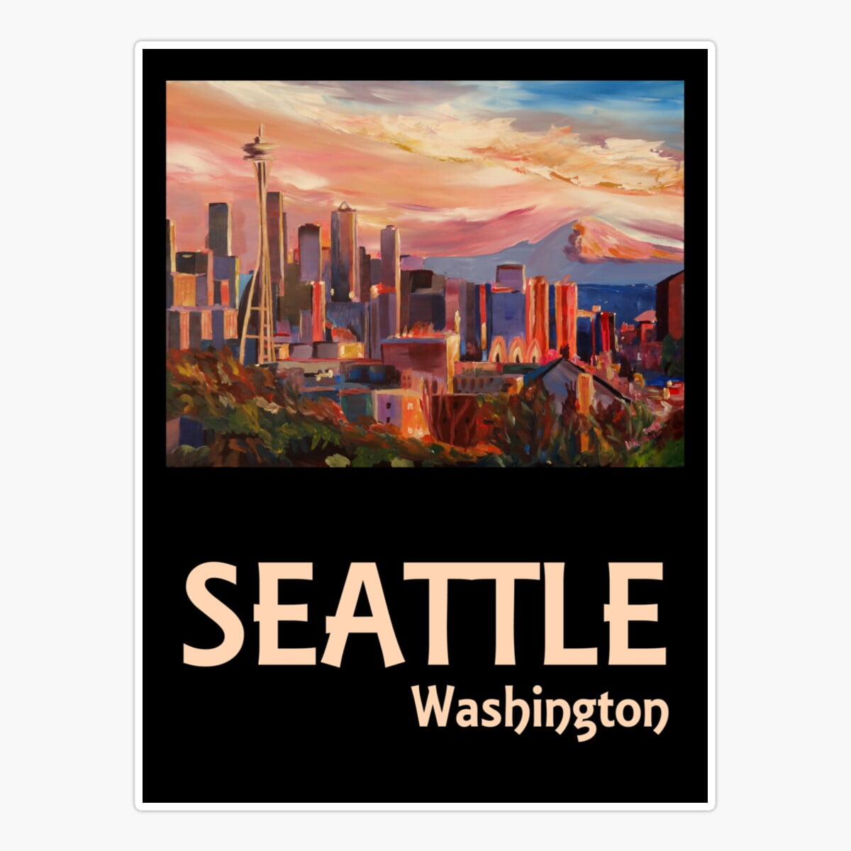 Maneki Seattle Washington Retro Travel Poster Sticker, Phone Decal ...