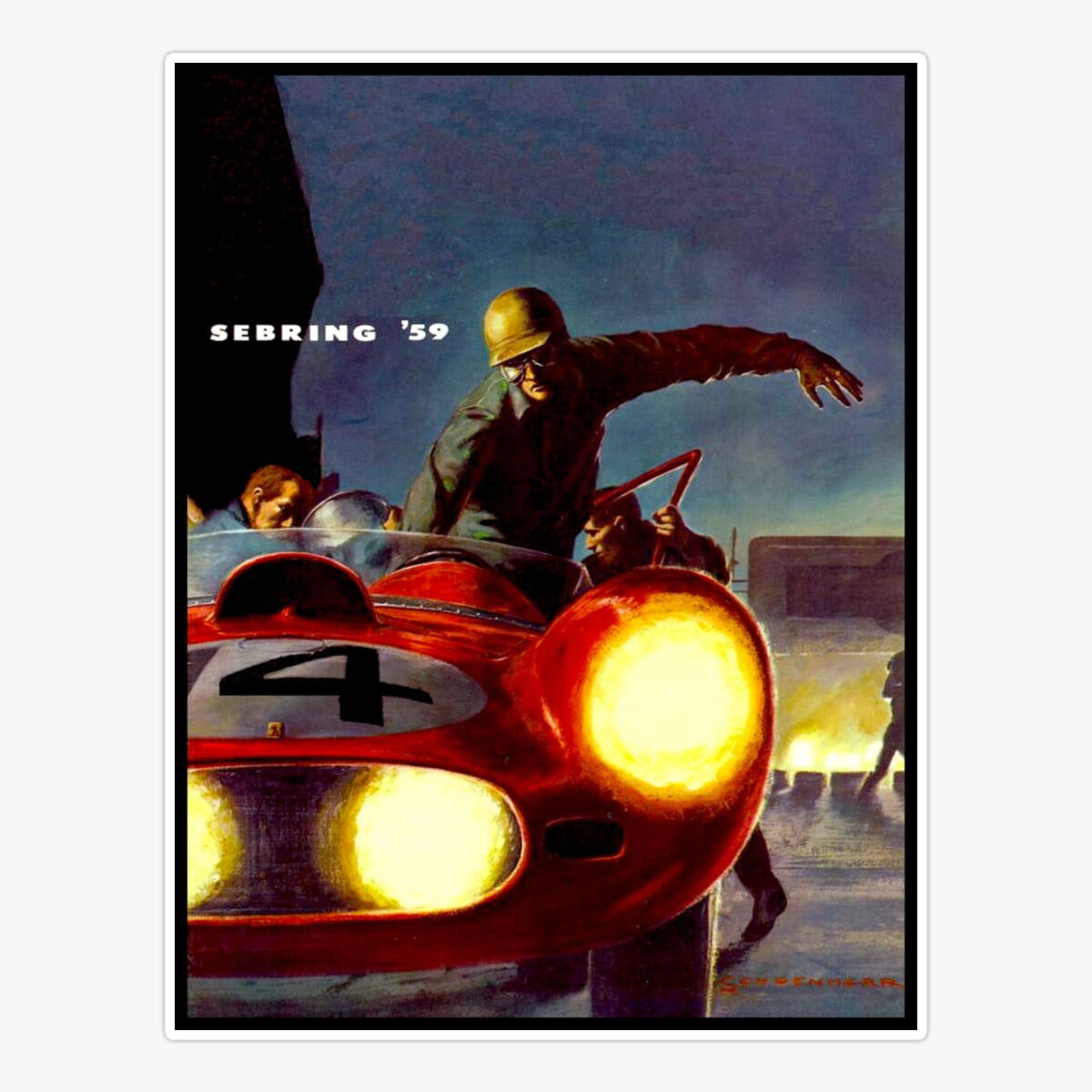 Maneki Sebring Grand Prix; Vintage 1959 Auto Racing Print Sticker ...