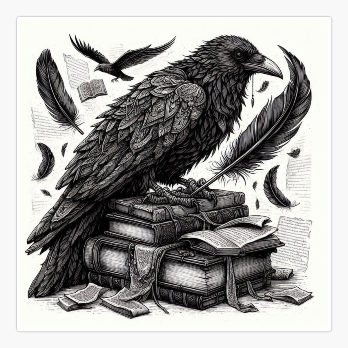 Maneki Secret Scribe Raven – Hidden Quill Dark Academia Art Sticker ...